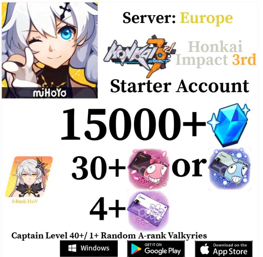 [EUROPE/EN] [INSTANT] 15000+ Crystals | Honkai Impact Houkai 3rd Reroll Account